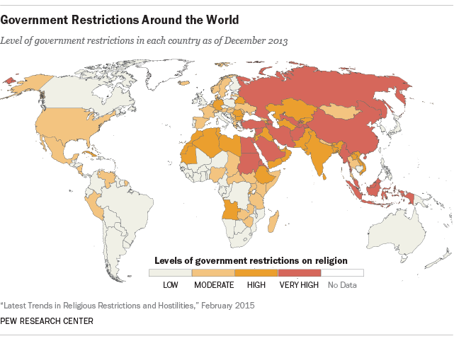 Global Restrictions on Religion by Region and Country | Pew Research Center