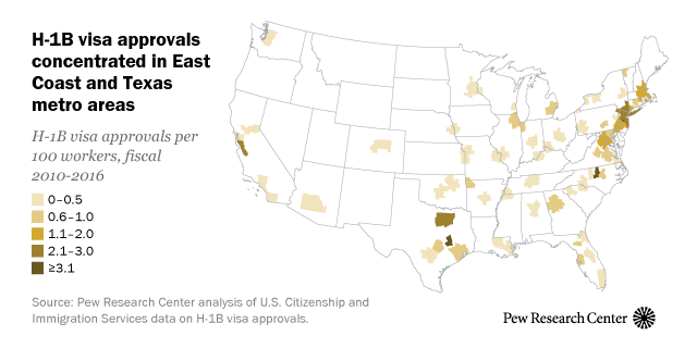 Where most H-1B visa workers are located in the U.S. | Pew Research Center