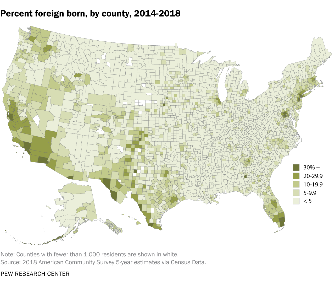 Immigrants in the United States: County Maps, 1960-2018